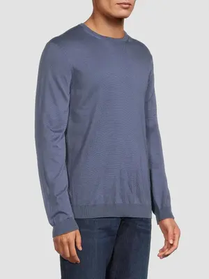 Giorgio Armani Silk-cotton Crewneck Sweater - Blue