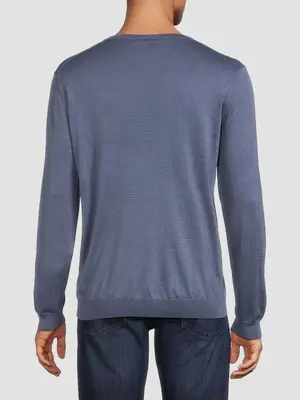 Giorgio Armani Silk-cotton Crewneck Sweater - Blue