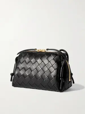 Bottega Veneta Concert Pouch Intrecciato Leather Shoulder Bag - Black