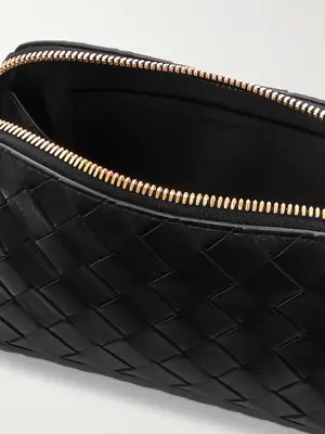 Bottega Veneta Concert Pouch Intrecciato Leather Shoulder Bag - Black