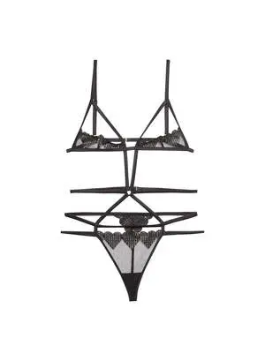 FLEUR DU MAL Heart Embroidery Ouvert Bondage Bodysuit