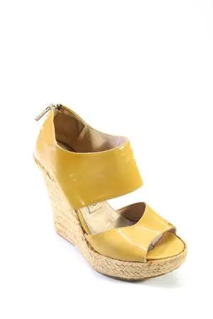 JIMMY CHOO Open Toe Zip Closure Espadrille Wedge Sandals Beige - Beige