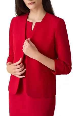 KASPER Cardigan-style Stretch Crepe Blazer - Fire Red