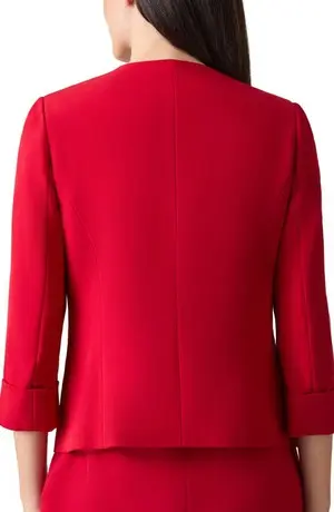 KASPER Cardigan-style Stretch Crepe Blazer - Fire Red