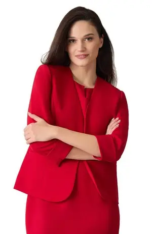 KASPER Cardigan-style Stretch Crepe Blazer - Fire Red