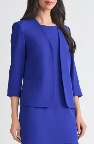 KASPER Cardigan-style Stretch Crepe Blazer - Royal Signature