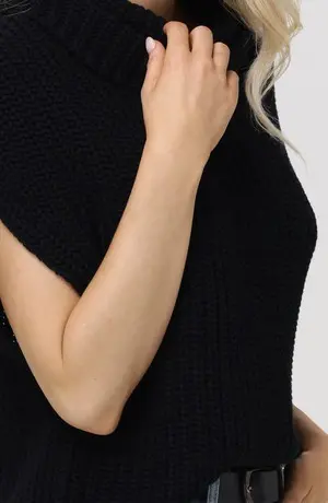 525 America 525 Cate Short Sleeve Cowl Neck Cotton Sweater - Black