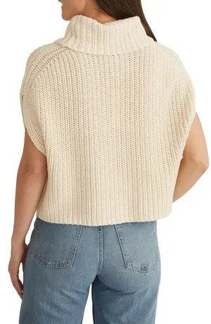 525 America 525 Cate Short Sleeve Cowl Neck Cotton Sweater - Cream