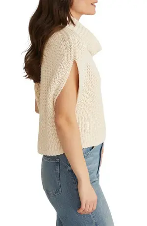 525 America 525 Cate Short Sleeve Cowl Neck Cotton Sweater - Cream