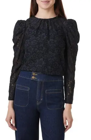 Habitual Floral Lace Puff Sleeve Top - Black