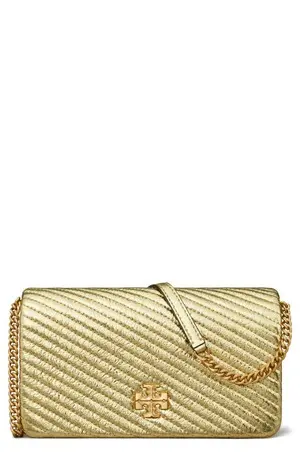 Tory Burch Kira Quilted Metallic Leather Wallet On A Chain - Gold