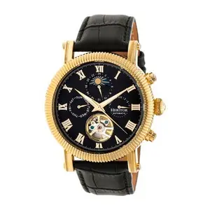 HERITOR AUTOMATIC Heritor Automatic Winston Semi-Skeleton Leather-Band Watch Gold/black