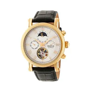 HERITOR AUTOMATIC Heritor Automatic Winston Semi-Skeleton Leather-Band Watch Gold/white