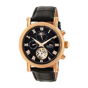 HERITOR AUTOMATIC Heritor Automatic Winston Semi-Skeleton Leather-Band Watch Rose Gold/black