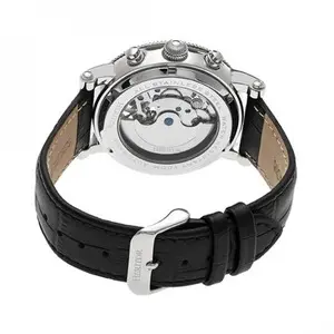 HERITOR AUTOMATIC Winston Semi-skeleton Leather-band Watch - Silver/black