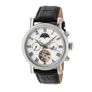 HERITOR AUTOMATIC Heritor Automatic Winston Semi-Skeleton Leather-Band Watch Silver/white