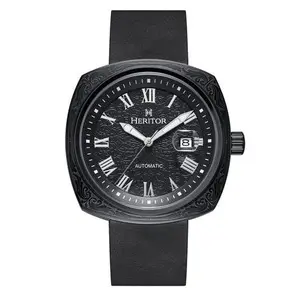 HERITOR AUTOMATIC Heritor Automatic Davenport Engraved Leather-Band Strap Watch With Date Black