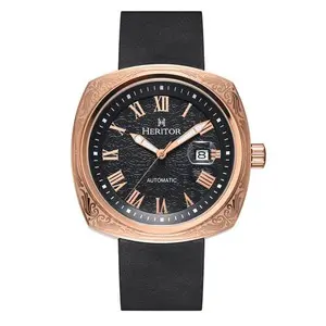 HERITOR AUTOMATIC Davenport Engraved Leather-band Strap Watch With Date - Rose Gold/black