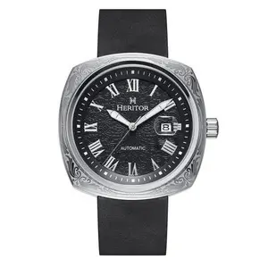 HERITOR AUTOMATIC Heritor Automatic Davenport Engraved Leather-Band Strap Watch With Date Silver/black