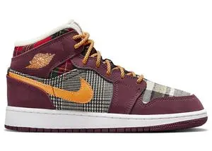 JORDAN Jordan 1 Mid SE Plaid Sneakers Night Maroon/black/white