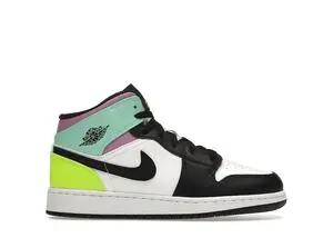 JORDAN Air Jordan 1 Mid Pastel Black Toe GS White/blackone-colorvoltone-colorgreen Glow