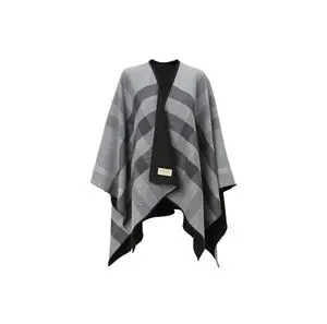 Burberry Reversible Check Merino Wool Poncho Scarf - Black/grey
