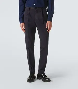 SLOWEAR Incotex Pleated Tapered Cotton Pants - Blue