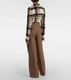 Dries Van Noten Checked Wool Wide-leg Trousers - Brown