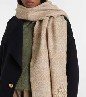 Loewe Anagram Wool And Cashmere Scarf - Beige
