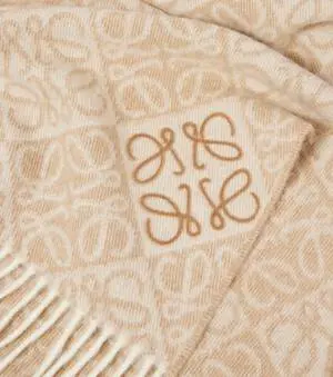 Loewe Anagram Wool And Cashmere Scarf - Beige