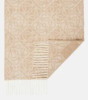 Loewe Anagram Wool And Cashmere Scarf - Beige