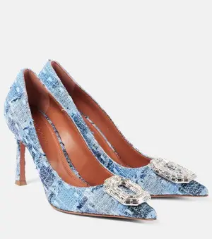 Amina Muaddi Camelia 90 Tweed Pumps - Blue