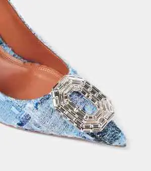 Amina Muaddi Camelia 90 Tweed Pumps - Blue
