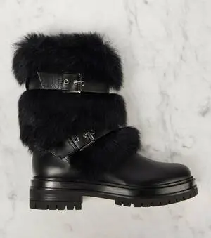 GIANVITO ROSSI Maverick Leather And Shearling Biker Boots - Black