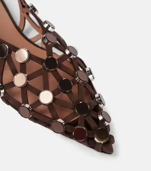 Attico Grid Embellished Suede Slingback Flats - Brown