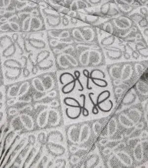 Loewe Anagram Wool And Cashmere Scarf - Grey