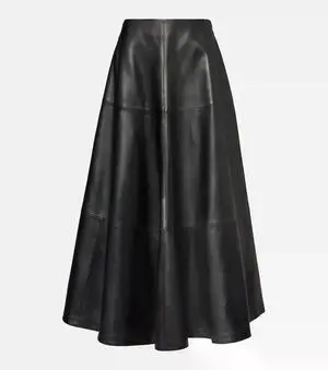 Altuzarra Varda Leather Midi Skirt - Black