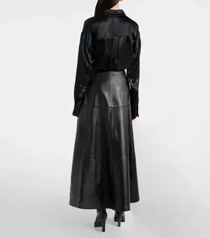 Altuzarra Varda Leather Midi Skirt - Black