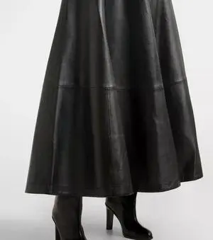 Altuzarra Varda Leather Midi Skirt - Black