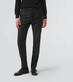 SLOWEAR Incotex Wool Straight Leg Trousers - Black