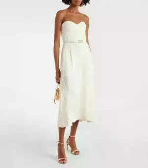 Elie Saab Embroidered Cady Midi Dress - White