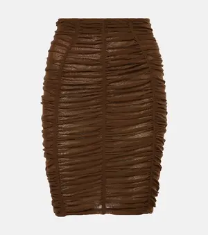 Attico Ruched Jersey Miniskirt - Brown