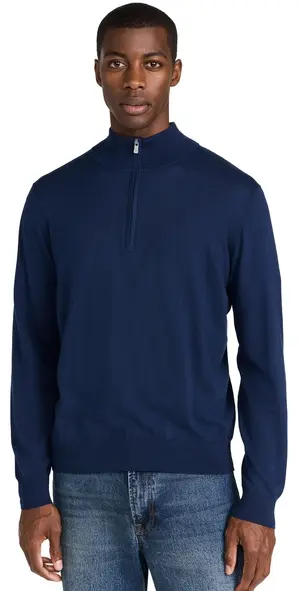 Faherty Brand Movement Quarter Zip Sweater - Marine Navy Heather