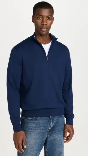 Faherty Brand Movement Quarter Zip Sweater - Marine Navy Heather
