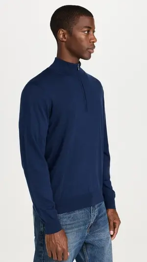 Faherty Brand Movement Quarter Zip Sweater - Marine Navy Heather