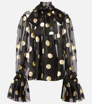 Dolce & Gabbana Polka Dot Silk Organza Jacquard Blouse