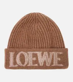 Loewe Logo Ribbed Wool-blend Beanie - Brown