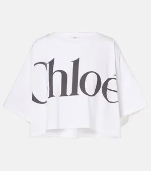 Chloé Logo Cropped Cotton T-shirt - White