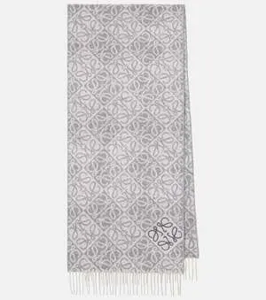 Loewe Anagram Wool And Cashmere Scarf - Grey