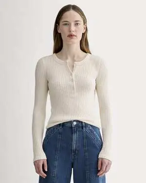 Everlane Cozy Rib Henley Top - Bone